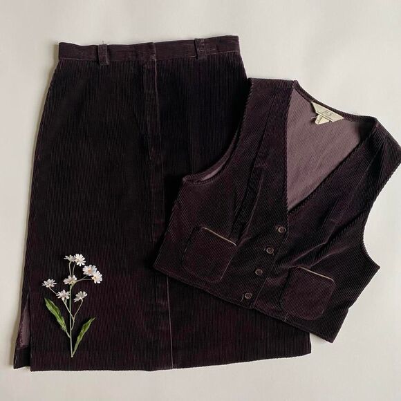 Vintage | Skirts | Vintage 7s Chocolate Brown Corduroy Vest Skirt Set ...
